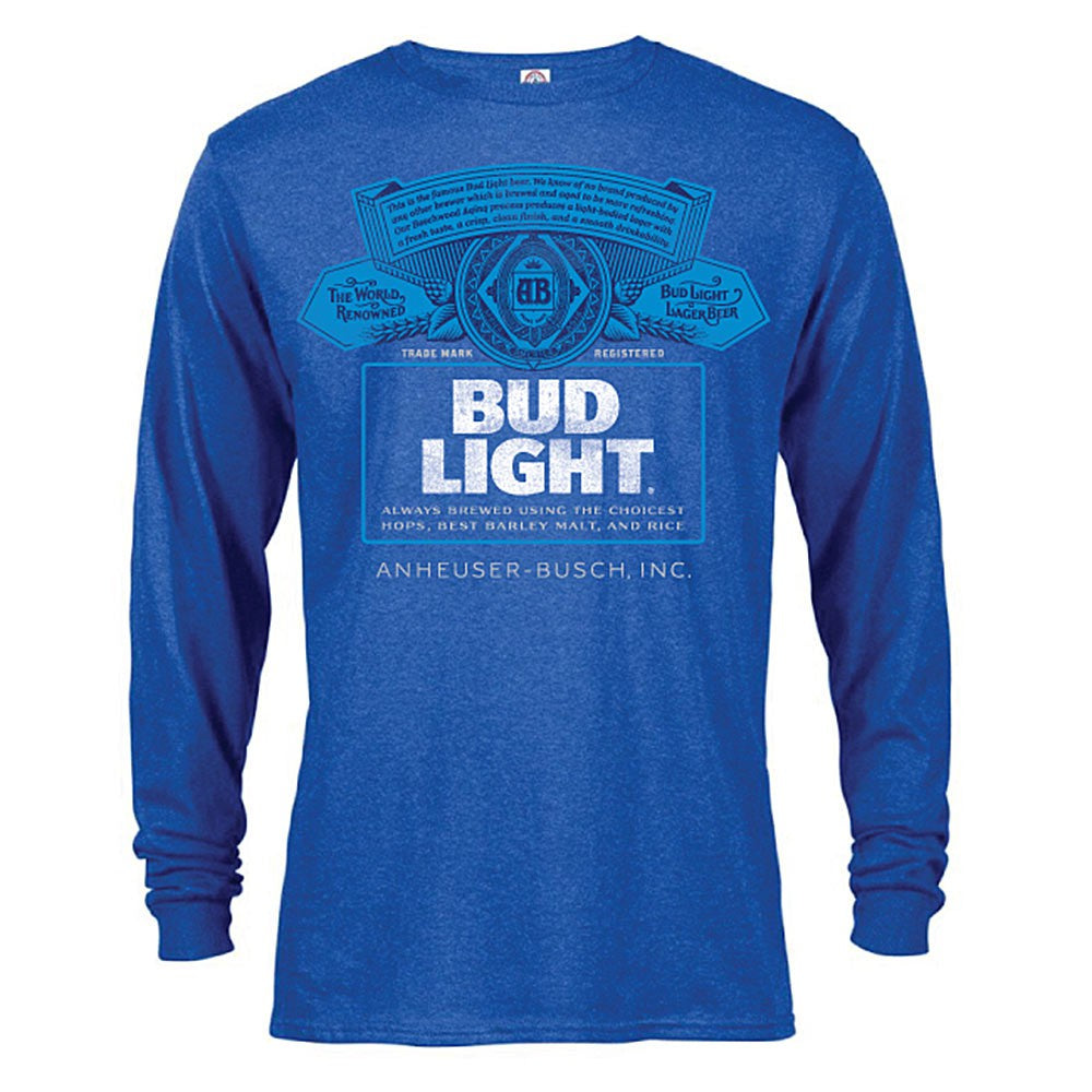 Bud Light Label Long Sleeve Men's Blue T-Shirt – CRAFTY BEER MERCH